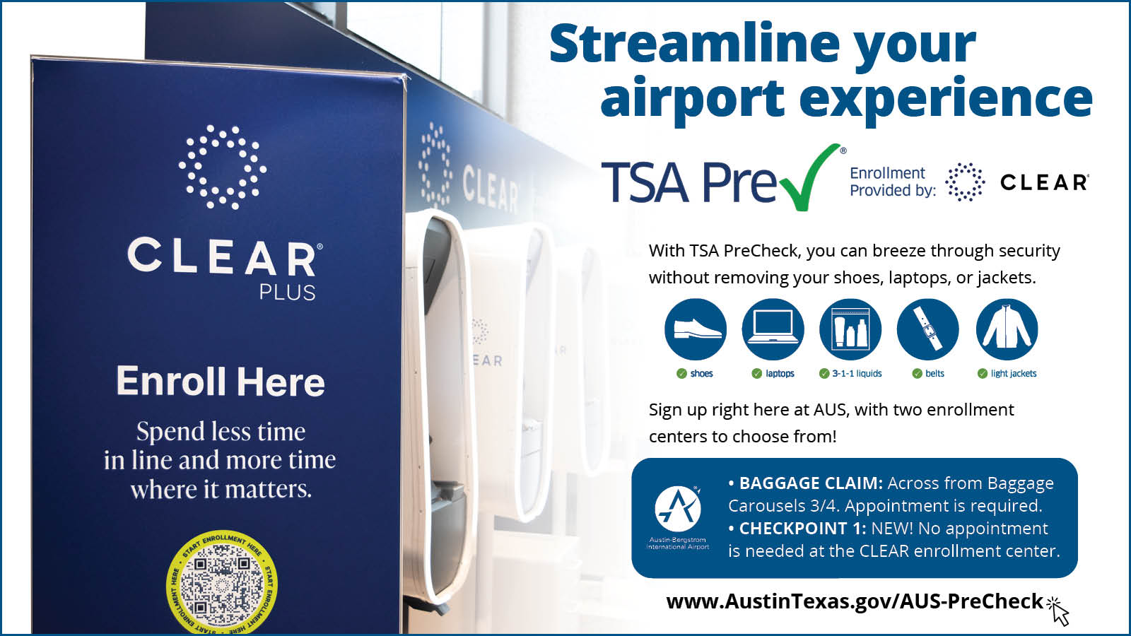 Skip the Lines at AUS: Enroll for TSA PreCheck® and CLEAR On-Site! | AustinTexas.gov